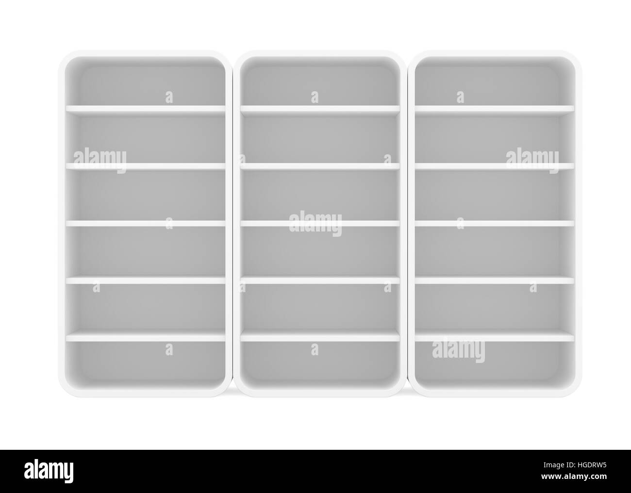 Three empty rotated retail shelves. Front view Stock Photo - Alamy