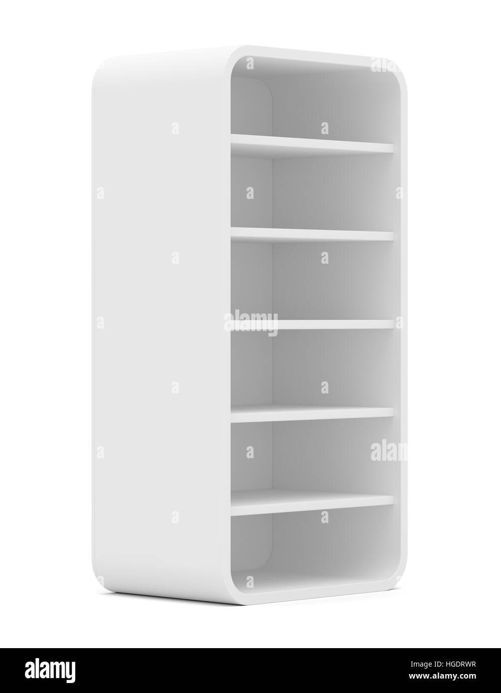 Empty rounded retail shelves. Front view Stock Photo - Alamy