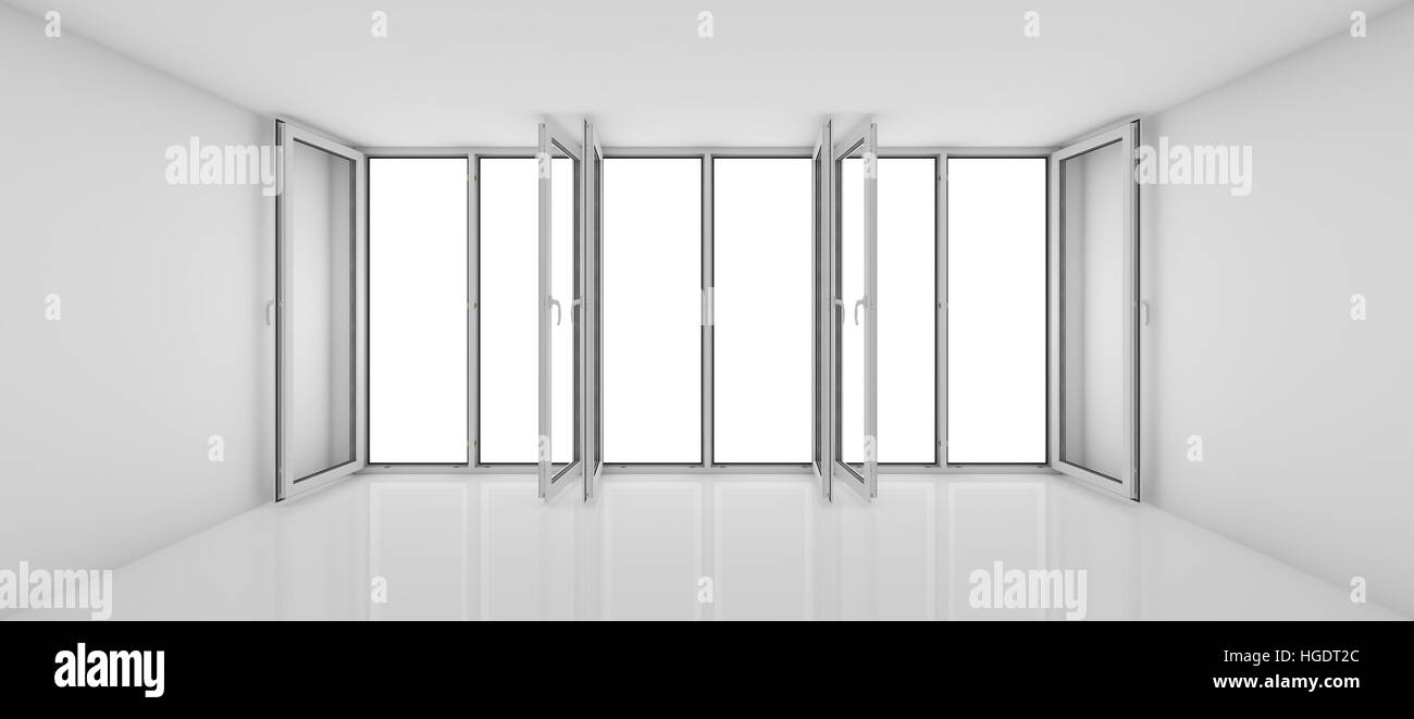 Empty room and big opened windows Stock Photo - Alamy