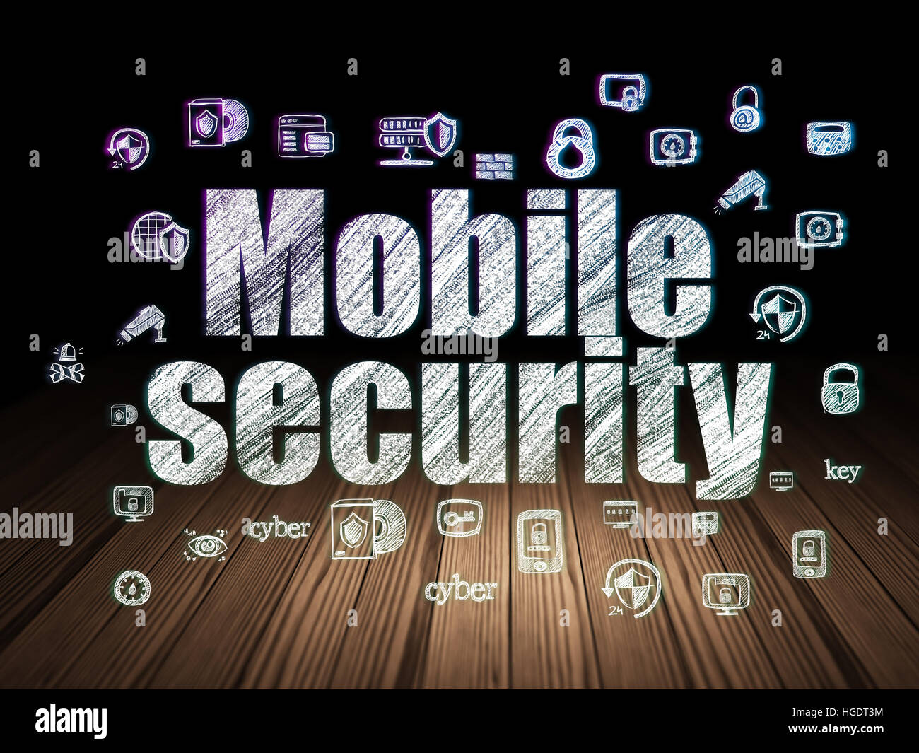 Protection concept: Mobile Security in grunge dark room Stock Photo - Alamy