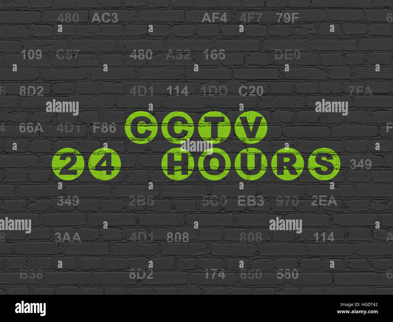 Safety concept: CCTV 24 hours on wall background Stock Photo - Alamy