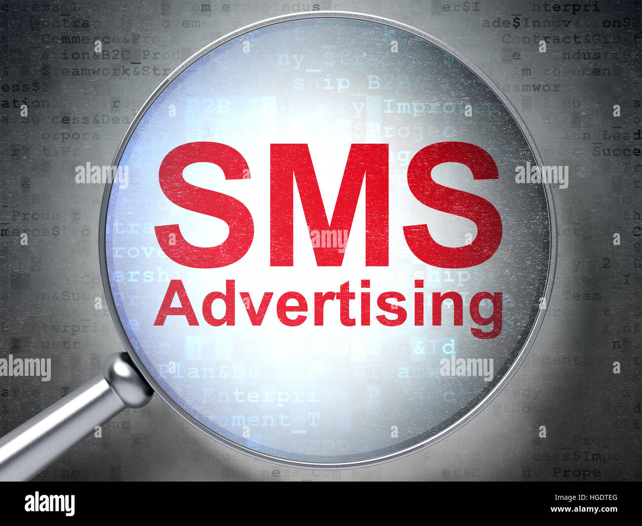 Marketing concept: SMS Advertising with optical glass Stock Photo - Alamy