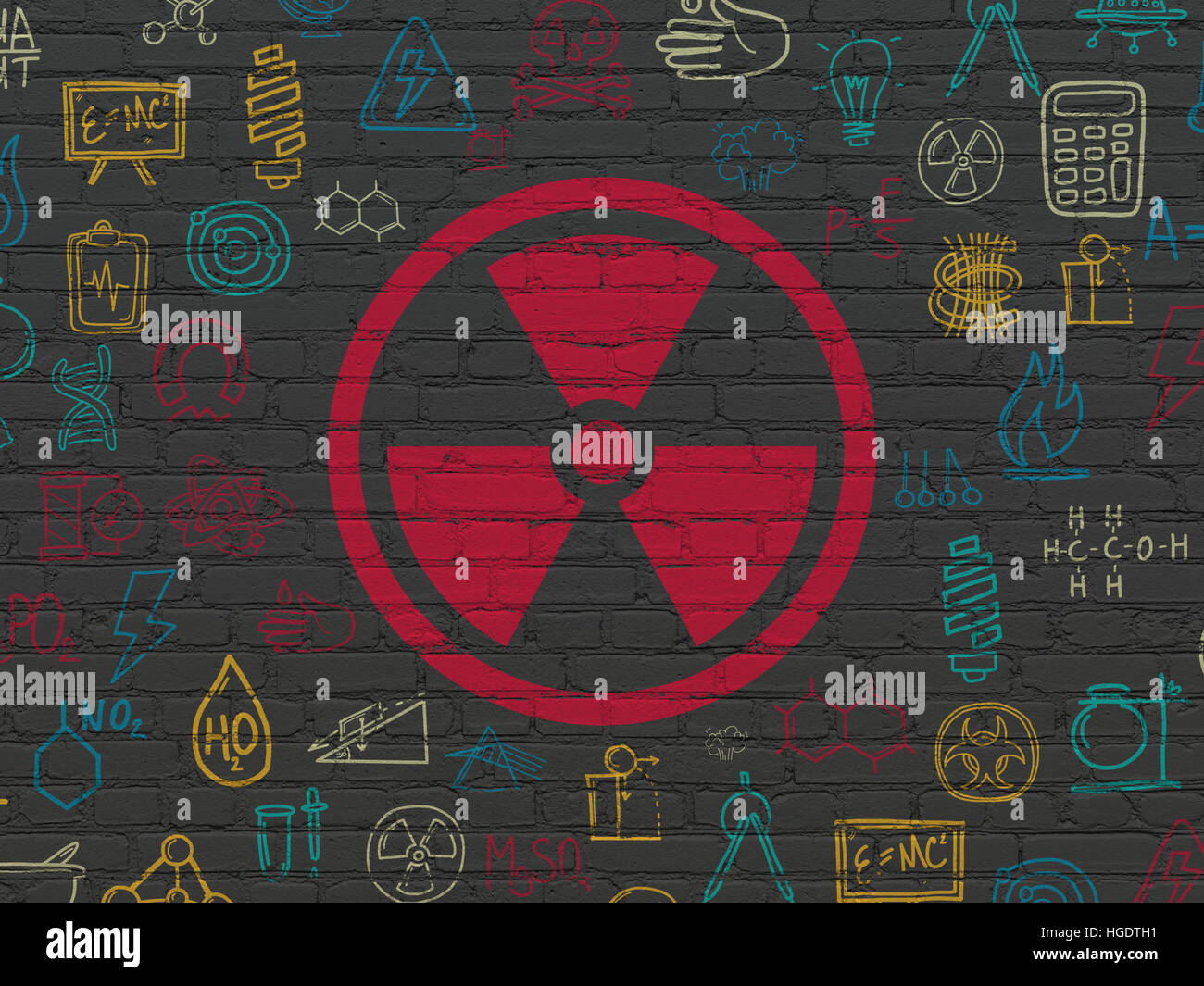 Science concept: Radiation on wall background Stock Photo - Alamy
