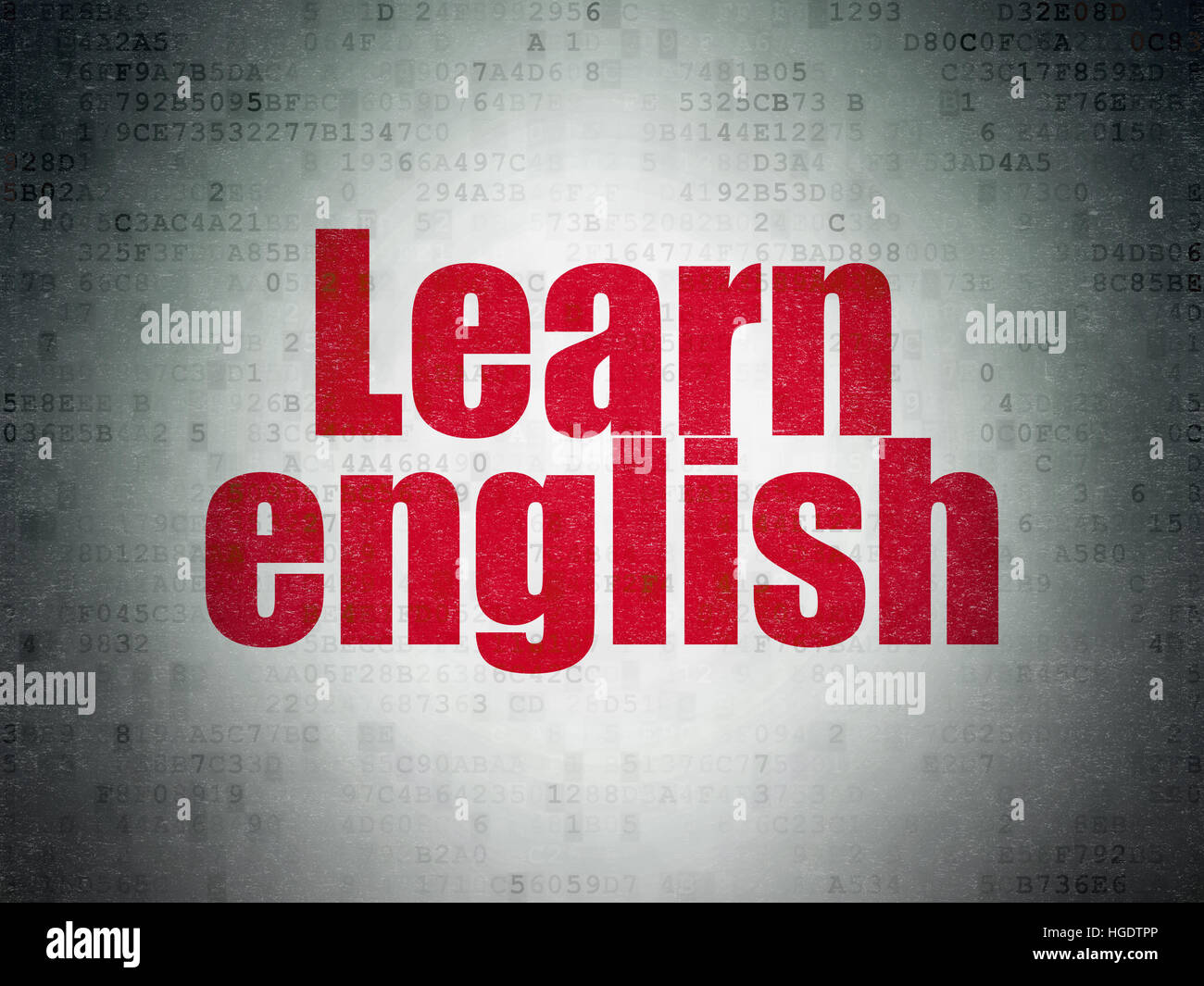 Studying concept: Learn English on Digital Data Paper background Stock ...