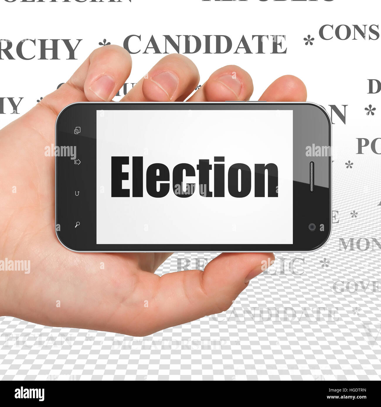 Political concept: Hand Holding Smartphone with Election on display ...