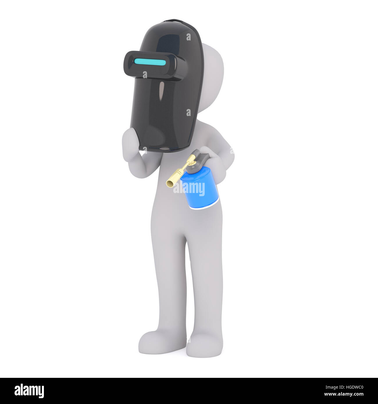 3d Rendering of Cartoon Figure Wearing Welding Safety Mask and Holding ...