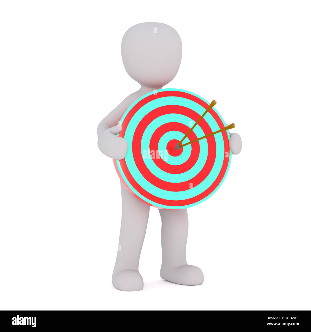 3d Rendering of Cartoon Figure Holding Bulls Eye Target with Two Arrows ...