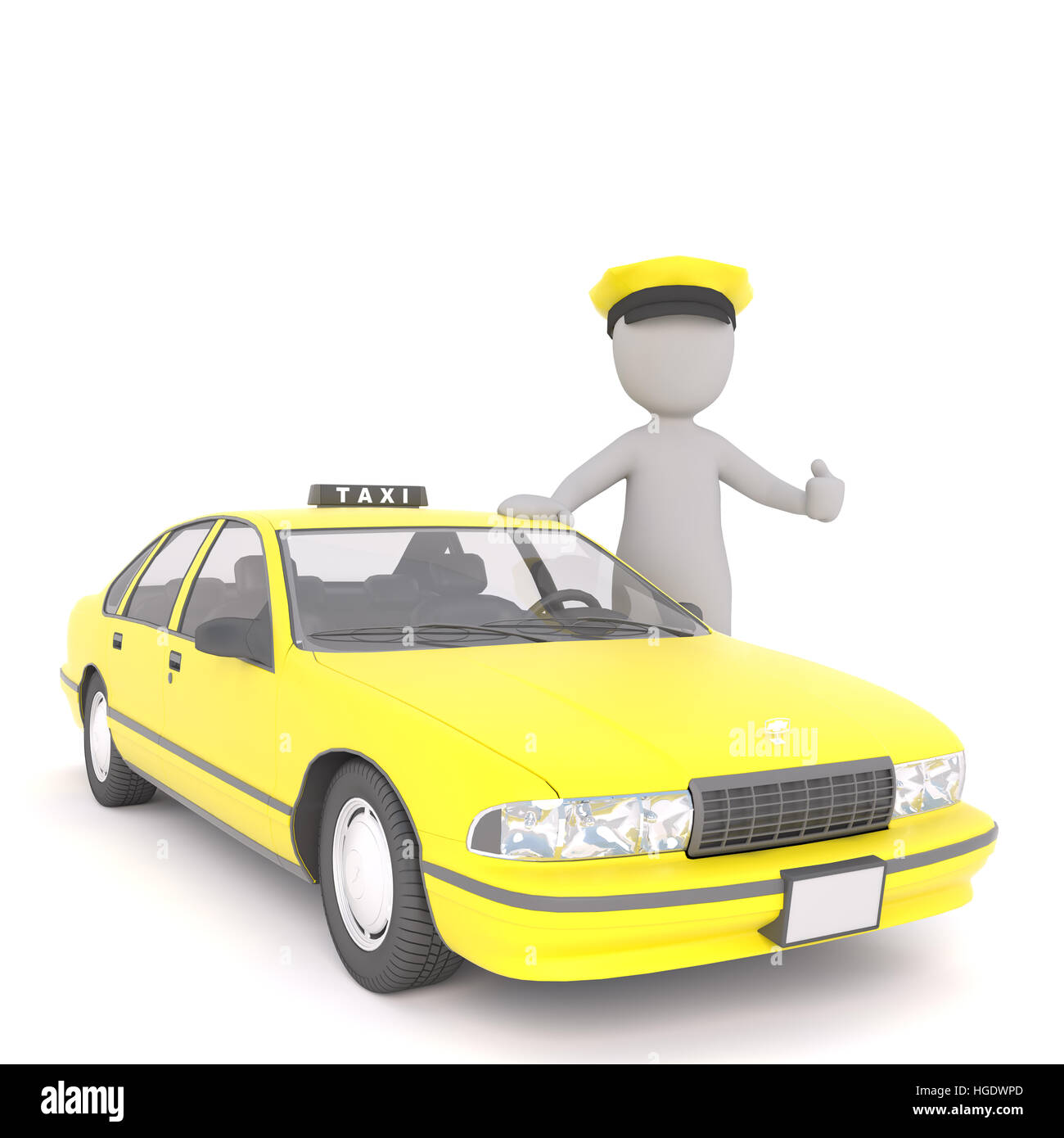 3D rendered figure wears yellow chauffeur cap and gives thumbs up while ...