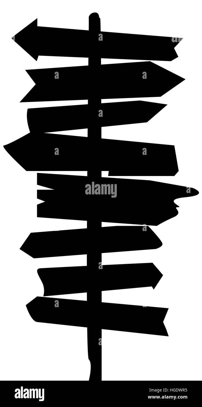 A silhouette of a multi signed post isolated on a white background ...