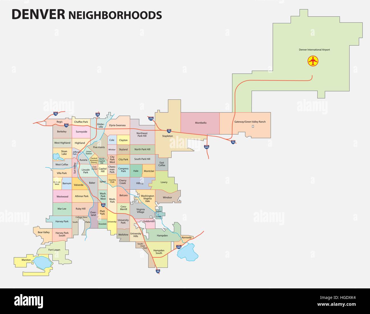 denver neighborhood and road map Stock Vector Image & Art - Alamy