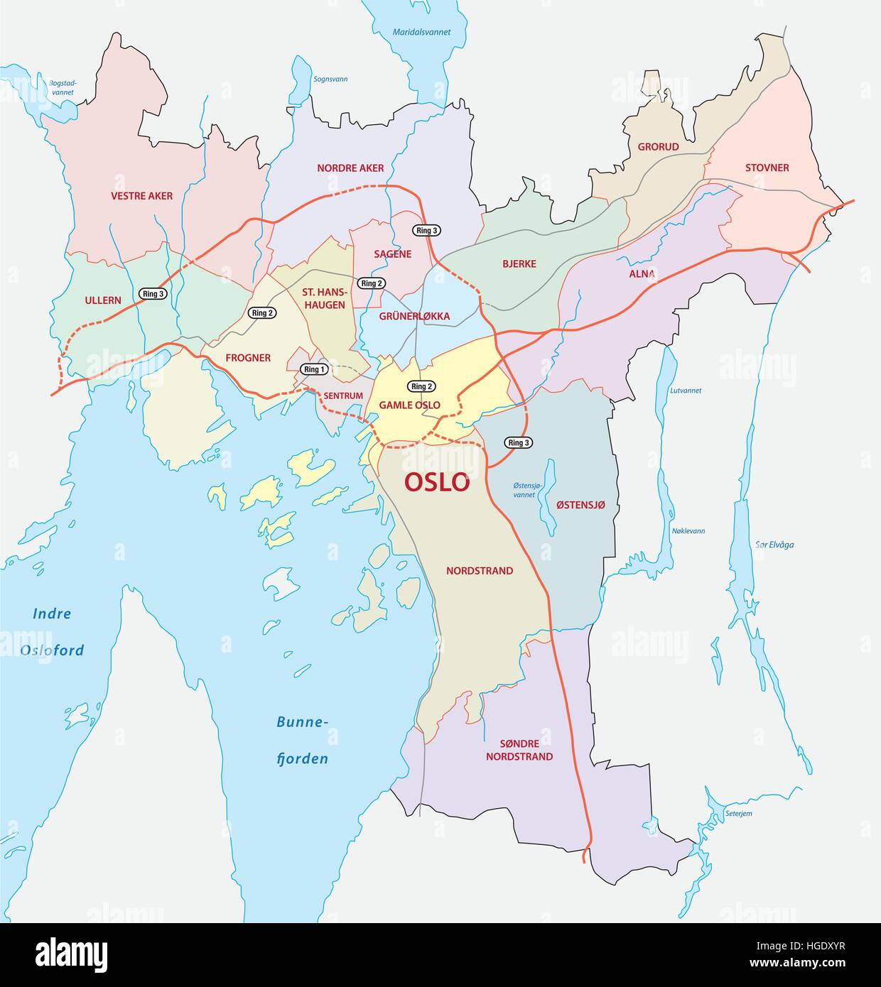 Oslo Norway Neighborhoods Map Norway Political Map Capital Oslo Hi Res