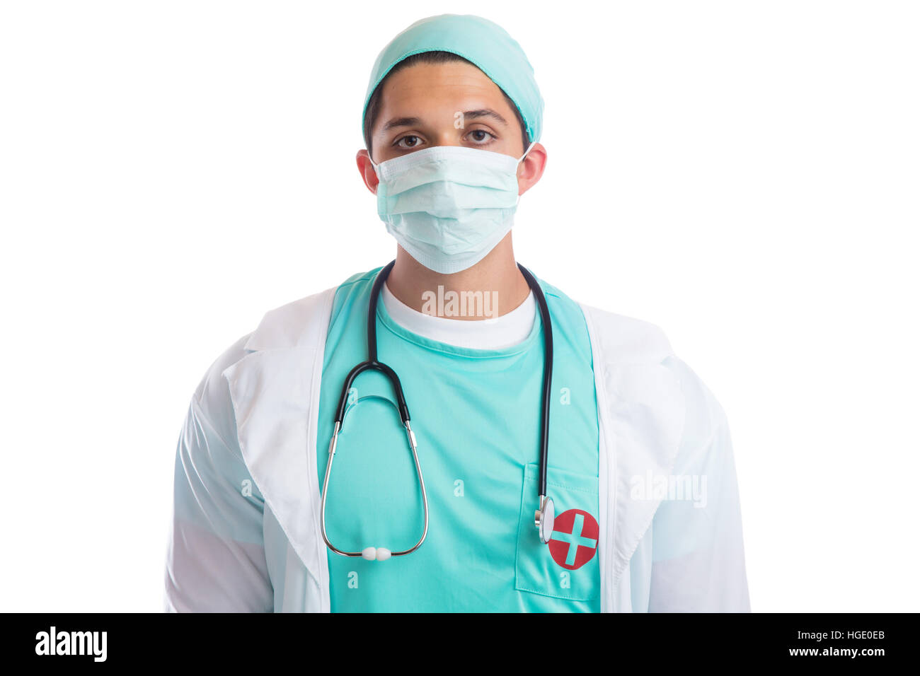 Young doctor with face mask occupation job doctor's overall isolated on ...