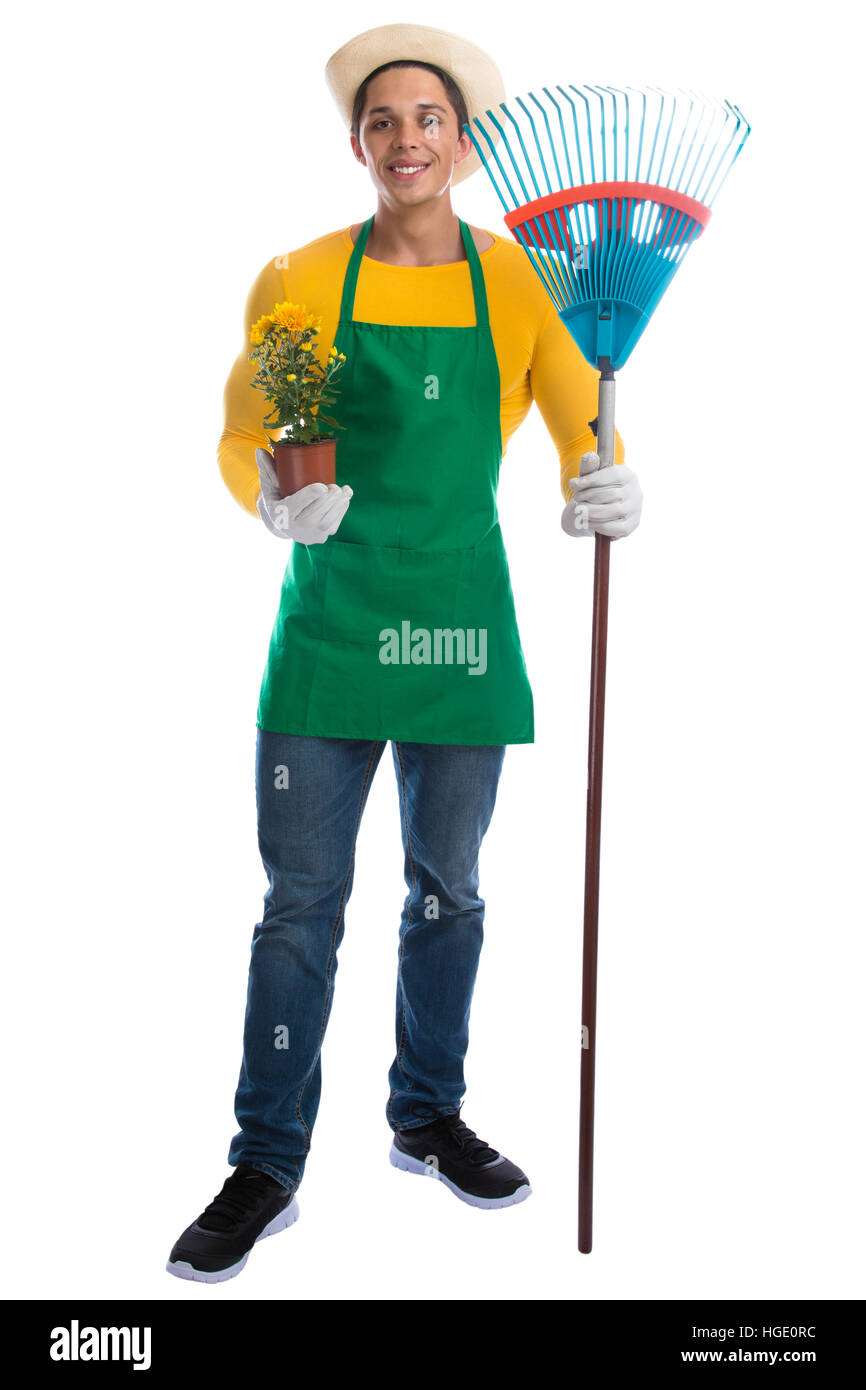 Gardener gardner flower rake gardening garden occupation full body ...