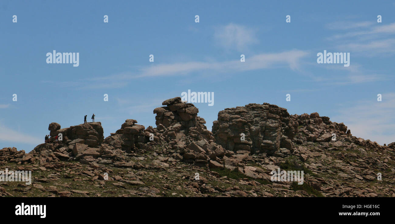 Hiker in storm on Rocky Mountain National Park ridge Colorado Stock ...