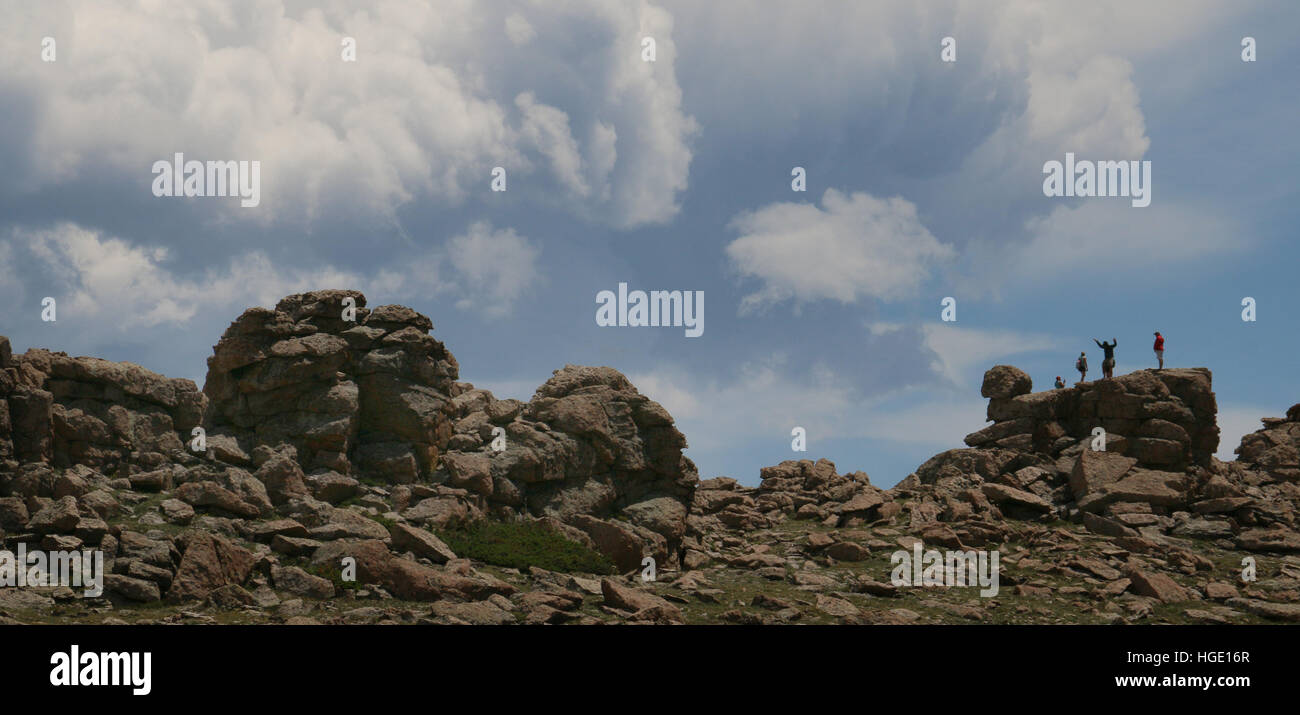 Hiker in storm on Rocky Mountain National Park ridge Colorado Stock ...