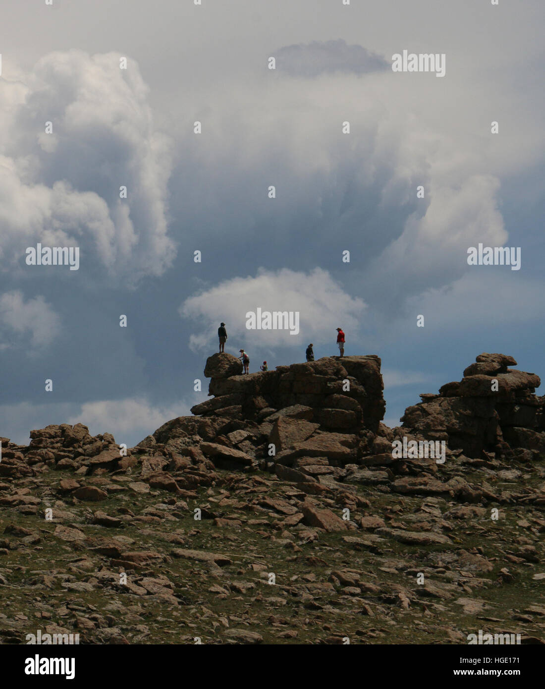 Hiker in storm on Rocky Mountain National Park ridge Colorado Stock ...