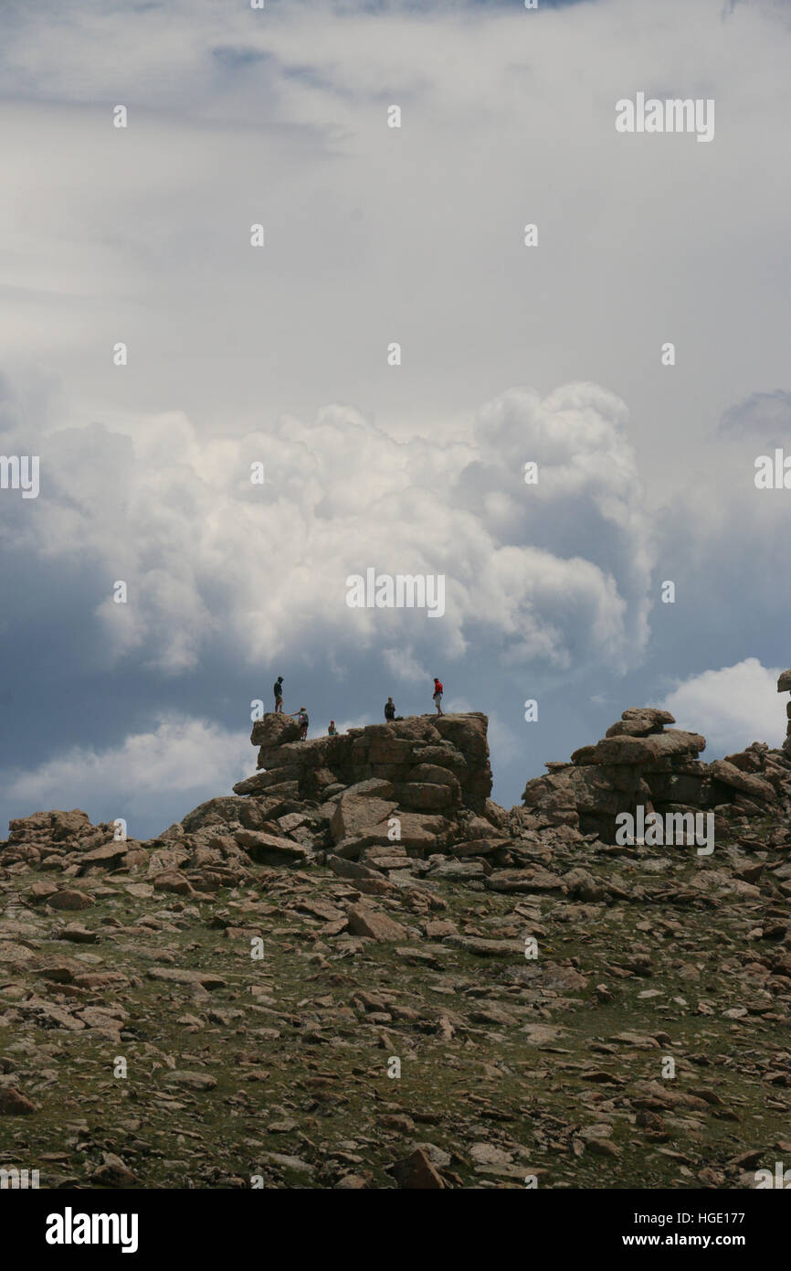 Hiker in storm on Rocky Mountain National Park ridge Colorado Stock ...