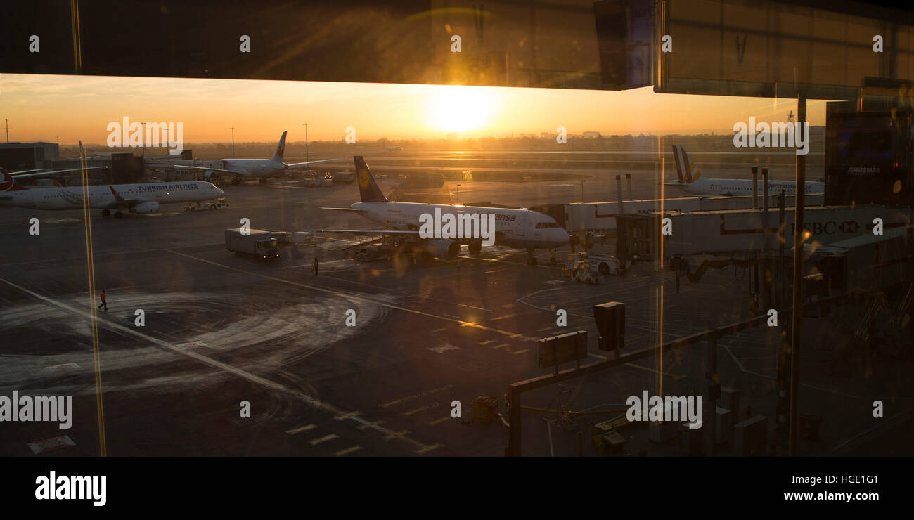 A Lufthansa passenger airliner at Heathrow Airport in London, England ...