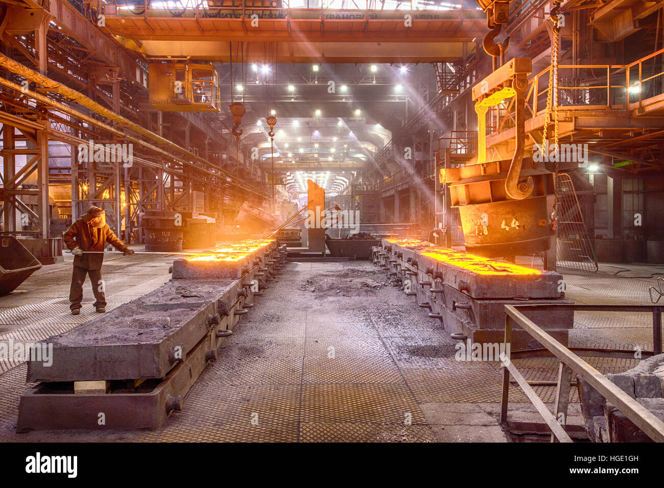 Novokuznetsk, Russia - MAY 25, 2016: Worker on Casting ferroalloy ...
