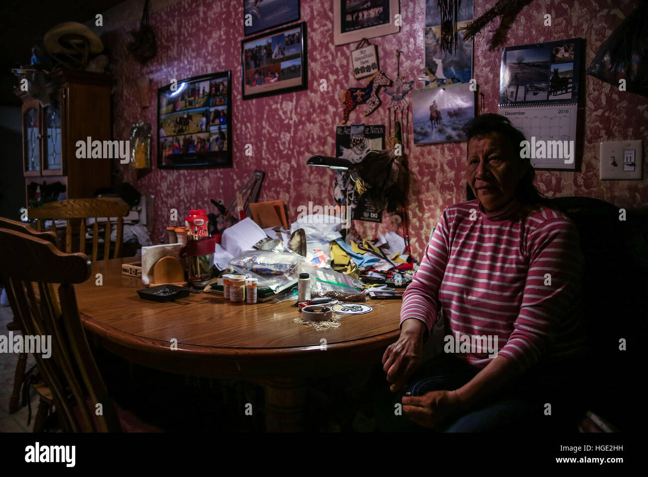 Fort Yates, North Dakota, USA. 6th Jan, 2017. DENISE MCKAY poses for a ...