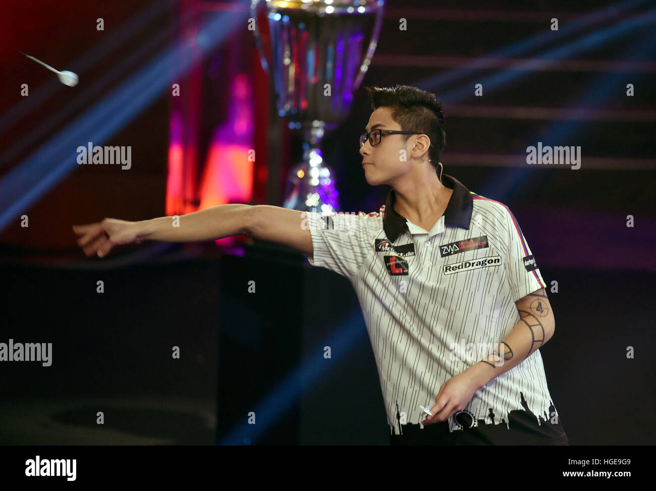 Duesseldorf, Germany. 07th Jan, 2017. Austrian darts pro Rowby-John ...