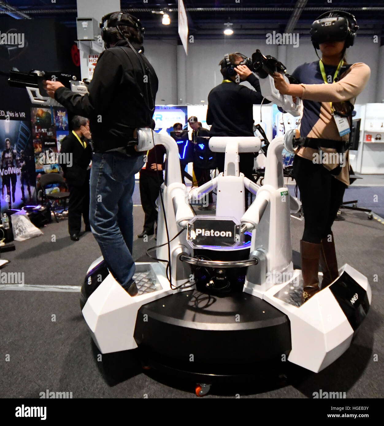 CES attendees try out Nined VR game setup during day 2 at the 2017 CES ...