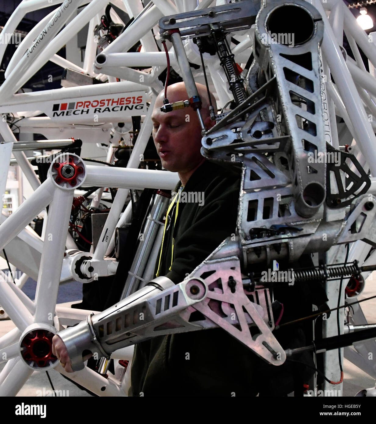 Furrion shows their robotics prosthesis mech racing during day 2 at the ...