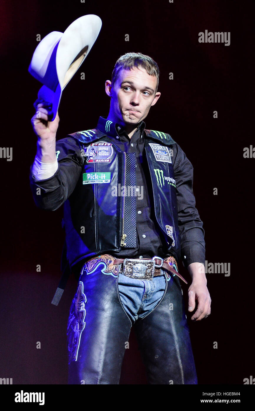 New York, USA. 8th Jan, 2017. GAGE GAY is introduced to the crowd ...