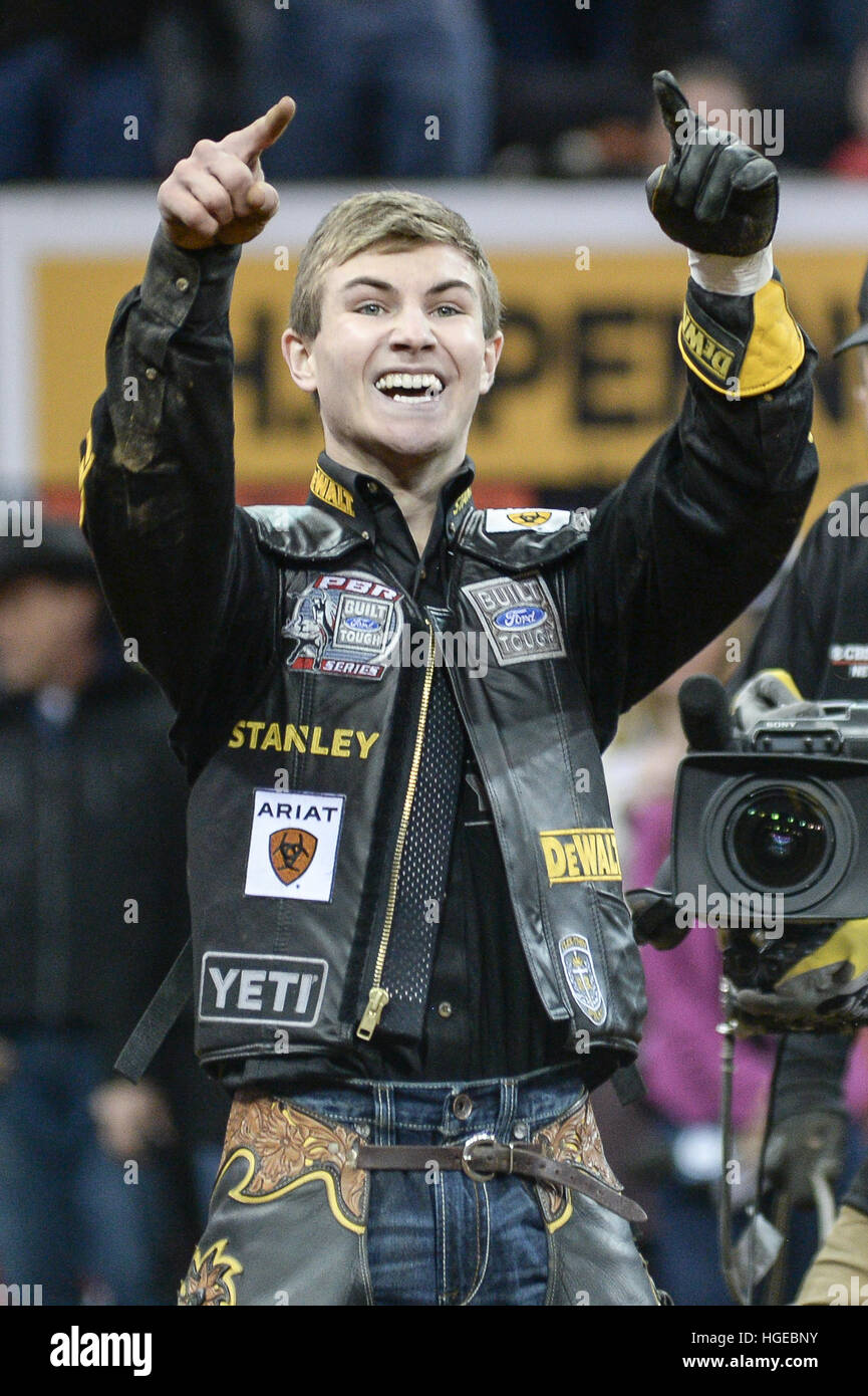 New York, USA. 8th Jan, 2017. JESS LOCKWOOD points to his mother as he ...
