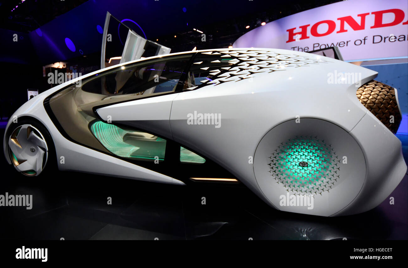 Las Vegas NV, USA. 8th Jan, 2017. CES attendees try out Toyota's concept and self driving cars ...