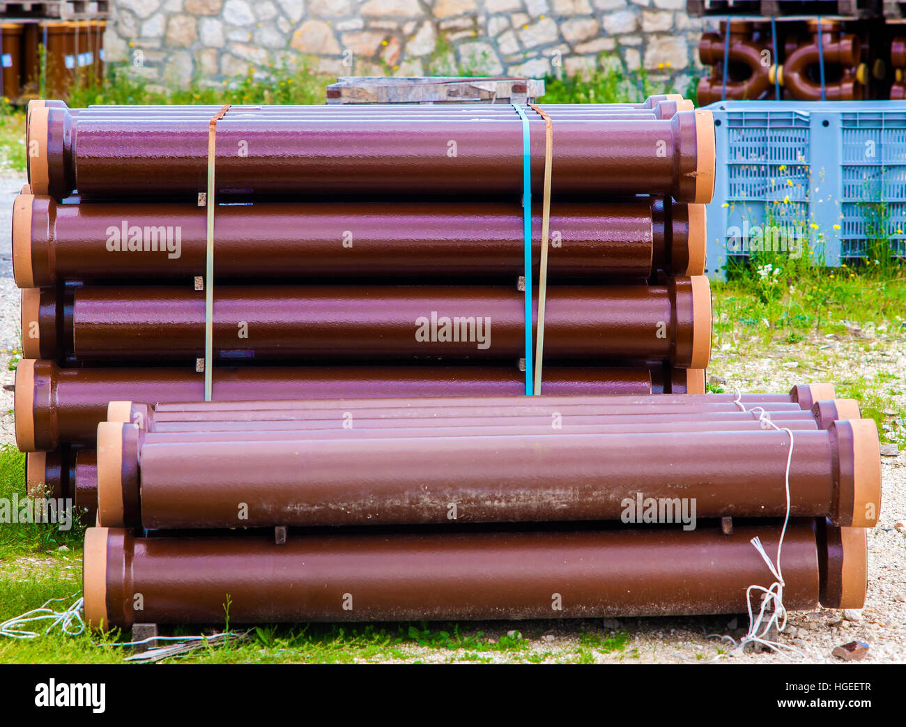 Stack sewerage tubes vitrified clay Stock Photo - Alamy