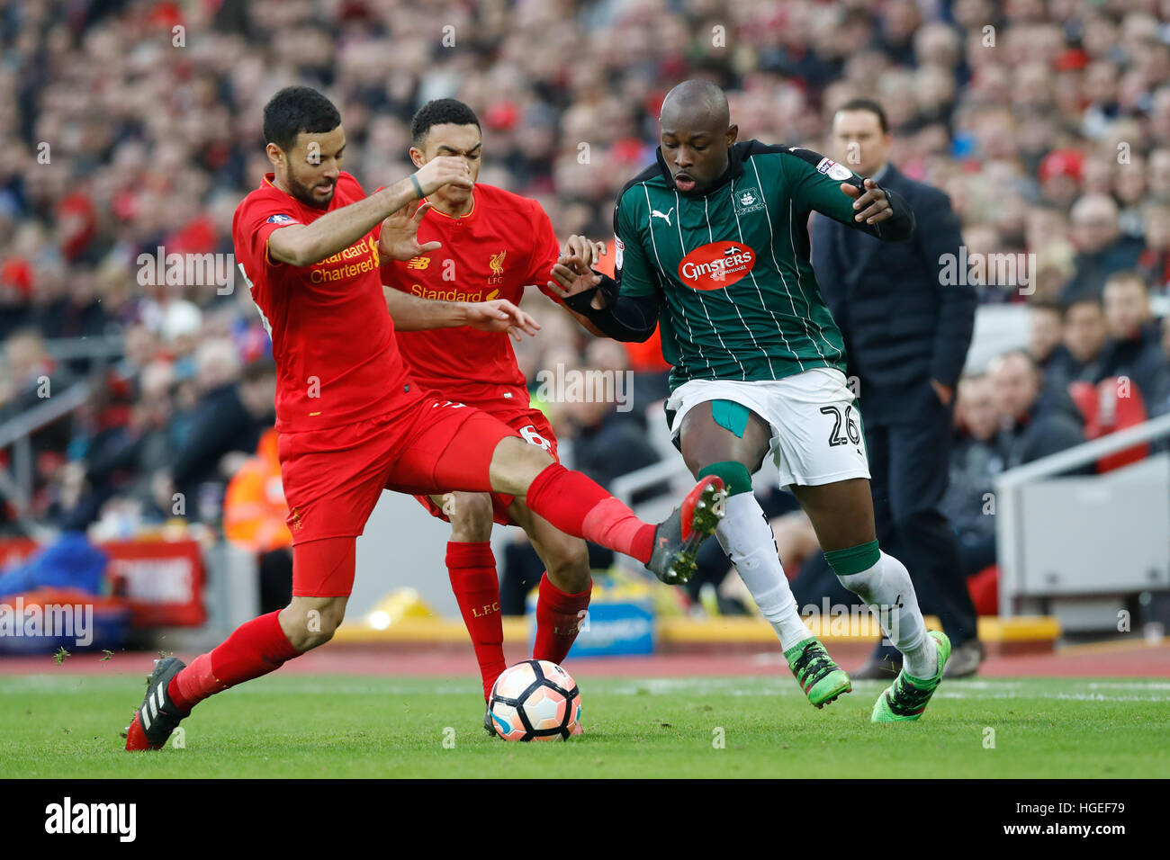 Liverpool's Trent Alexander-Arnold (centre) and Liverpool's Kevin ...