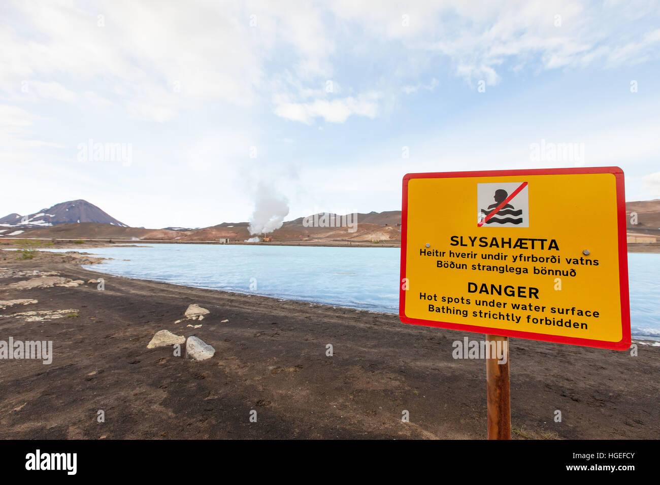 Small lake with cyan colored water near Reykjahlíð on Iceland Stock ...