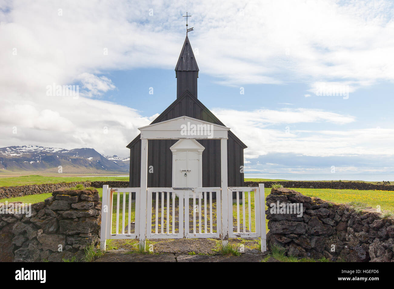 Gate in front of a small chapel on Iceland Stock Photo - Alamy