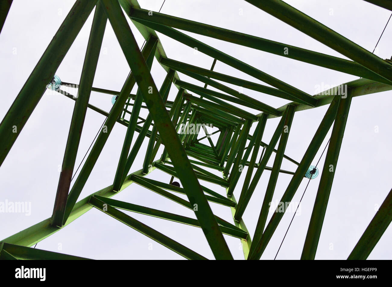 Geometrical lines showing an electric tower seen from its base Stock ...