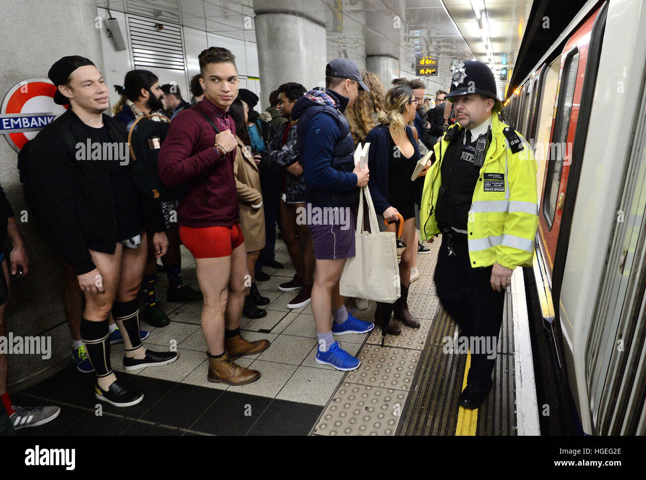 Passengers take part in the No Pants Tube Ride on the London ...