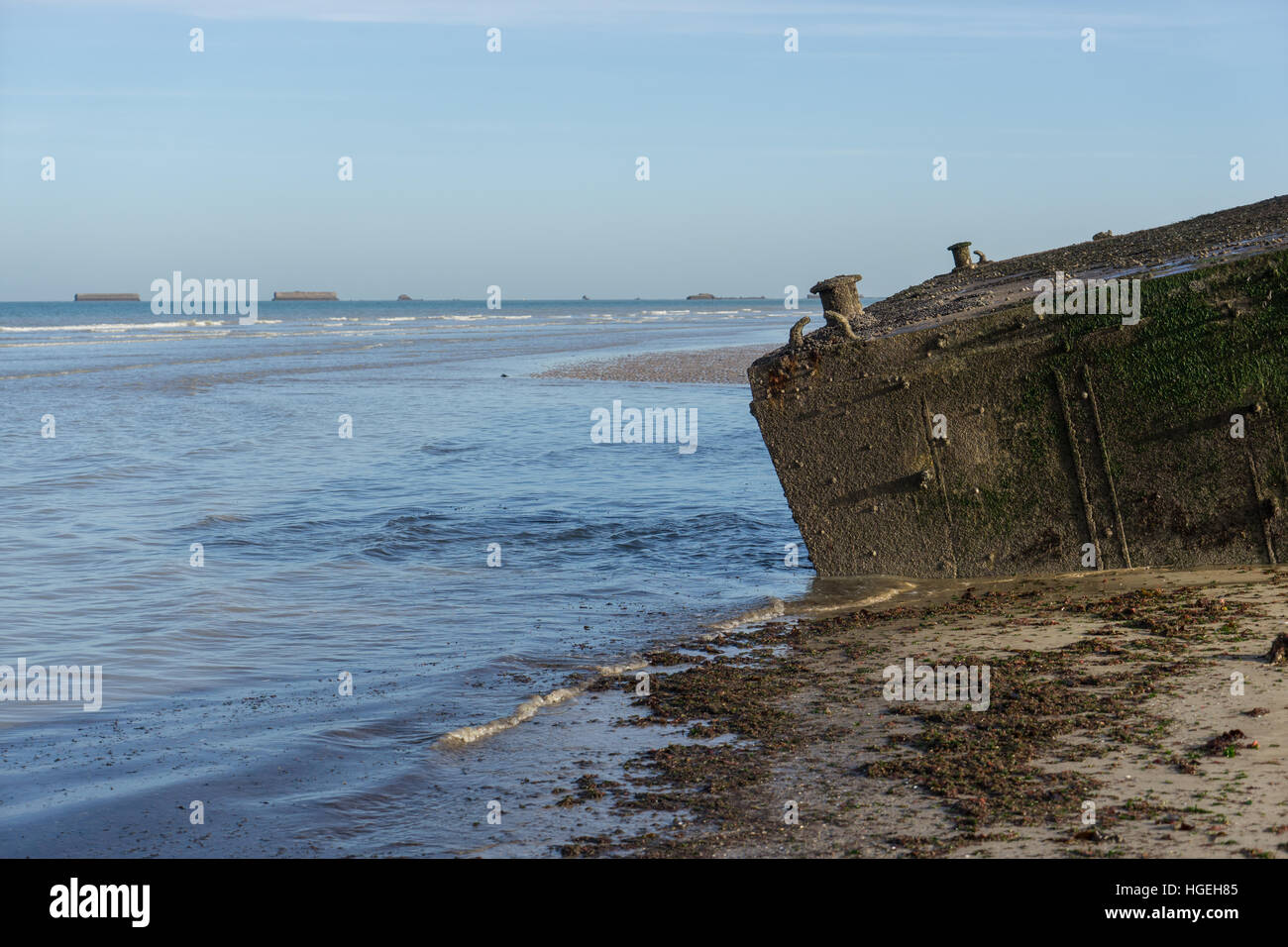World War 2 Mulberry harbour in Arromanches, Normandy, France Stock ...