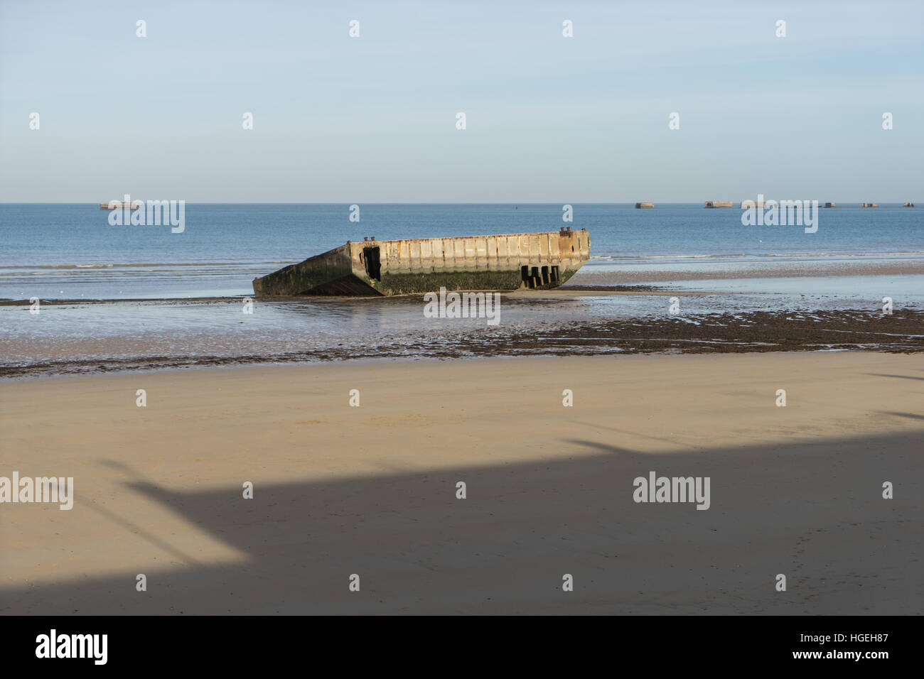World War 2 Mulberry harbour in Arromanches, Normandy, France Stock ...