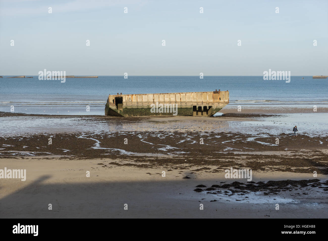 World War 2 Mulberry harbour in Arromanches, Normandy, France Stock ...