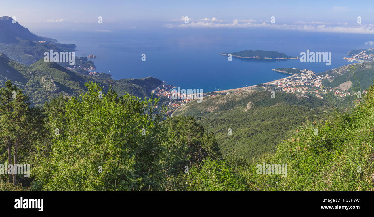 Panoramic landscape of Budva riviera in Montenegro, Balkans, Adriatic ...