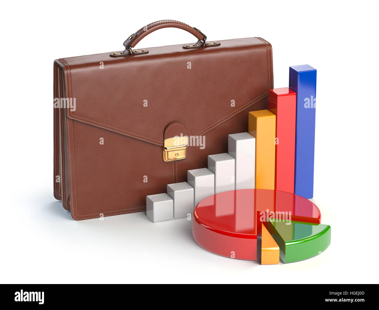 Stock market portfolio concept. Briefcase and graph isolated on white ...