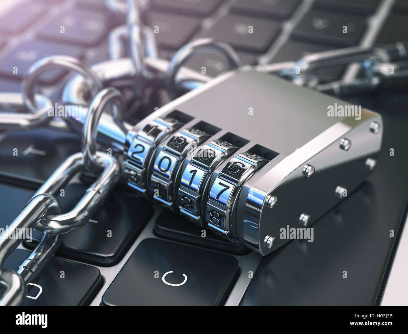 .Computer security or safety concept. Laptop keyboard with lock ...
