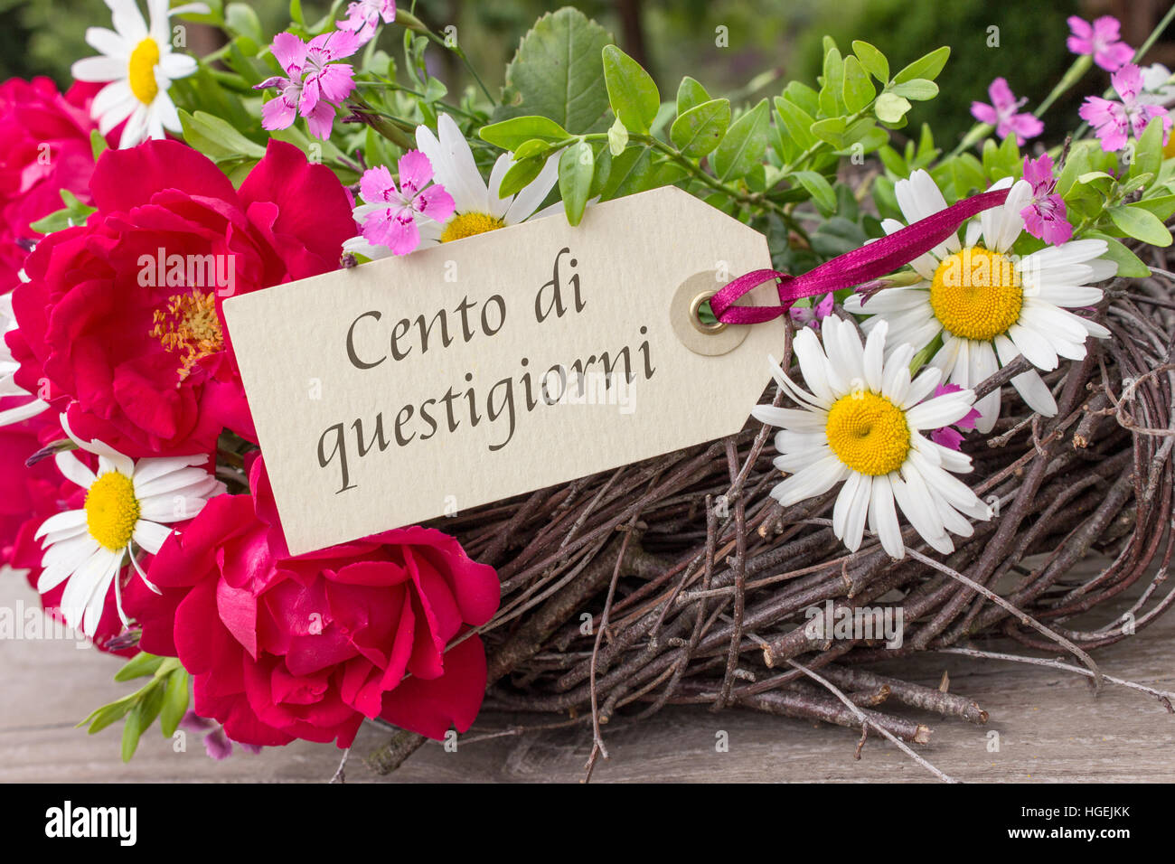 Italian birthday card with summer flowers and the text Congratulations ...