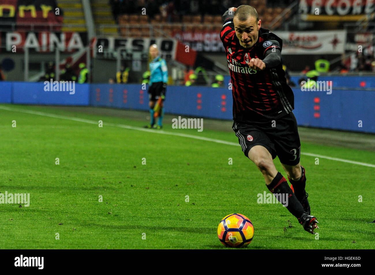 Milan, Italy. 08th Jan, 2017. Luca Antonelli of Milan in action during ...