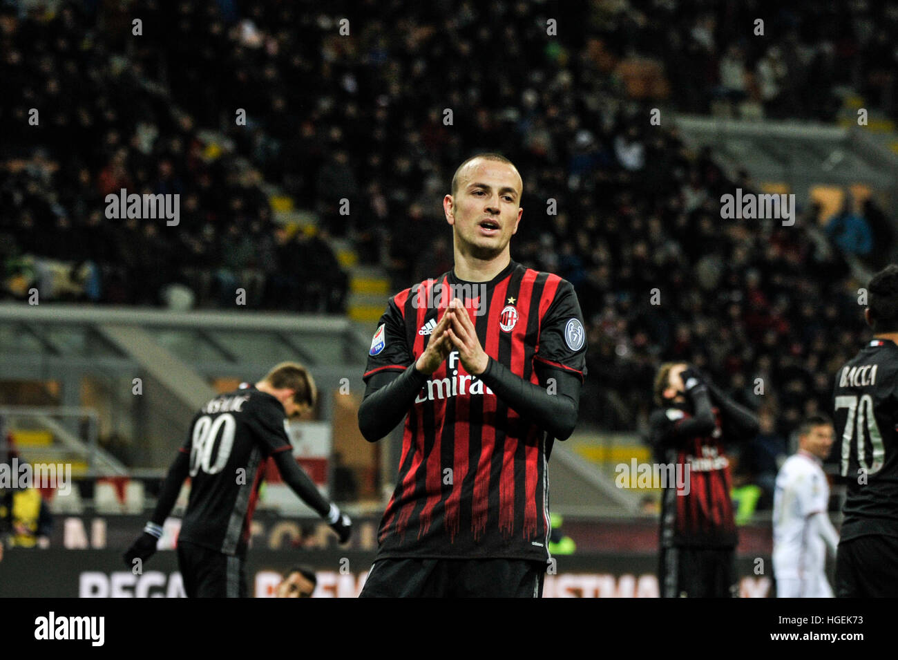 Milan, Italy. 08th Jan, 2017. Luca Antonelli of Milan in action during ...