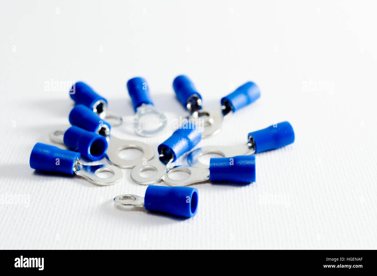 A Studio Photograph of Blue Eyelet / Ring Crimp Terminals Stock Photo ...