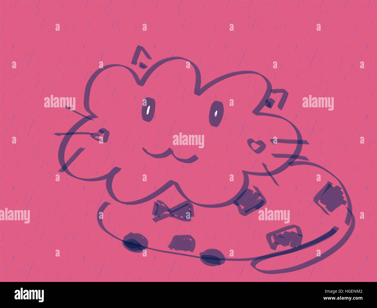 cute cat, hand drawing style on ping background Stock Photo - Alamy