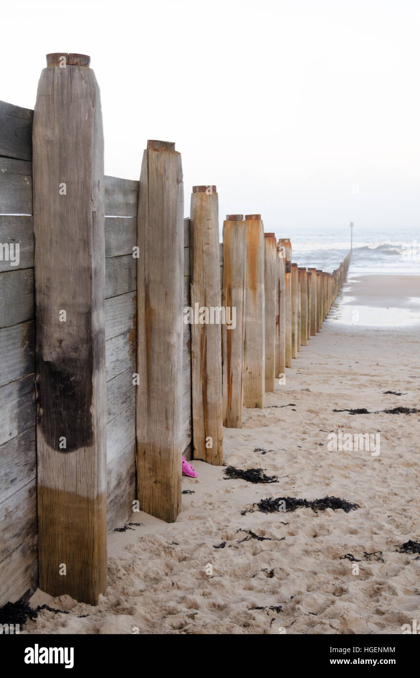 A Wooden Groyne Leading out into the North Sea at Blyth Beach ...