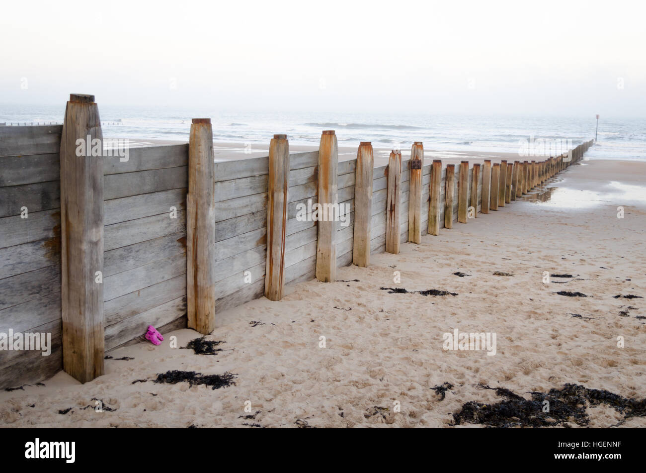 A Wooden Groyne Leading out into the North Sea at Blyth Beach ...
