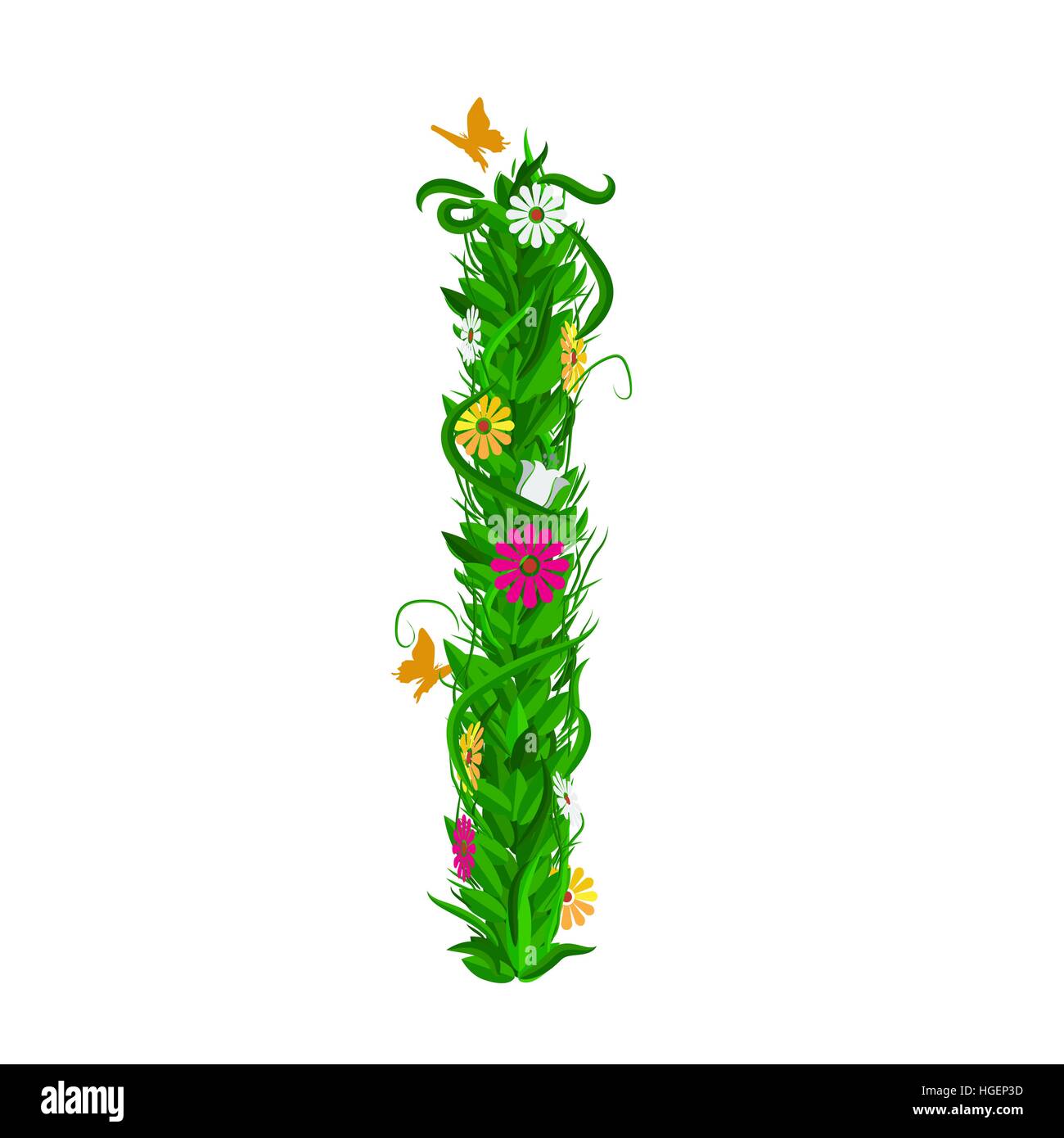 I Green eco letter with leaves and flowers for your design. Flat color ...
